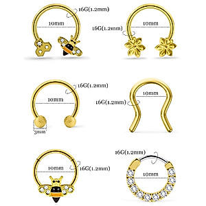 Msndnkwo 16G Septum Ring for Women Men 316L Surgical Stainless Steel Septum Jewelry Nipple Rings Nose Ring Seamless Hinged Segment Clicker CZ Daith Rook Helix Tragus Cartilage Piercing Jewelry