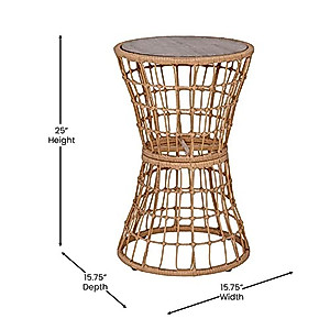 Flash Furniture Devon Indoor/Outdoor Rattan Rope Table - Natural Finish Polyethylene Rattan - Black Finished Engineered Wood Top - Fade and Weather Resistant