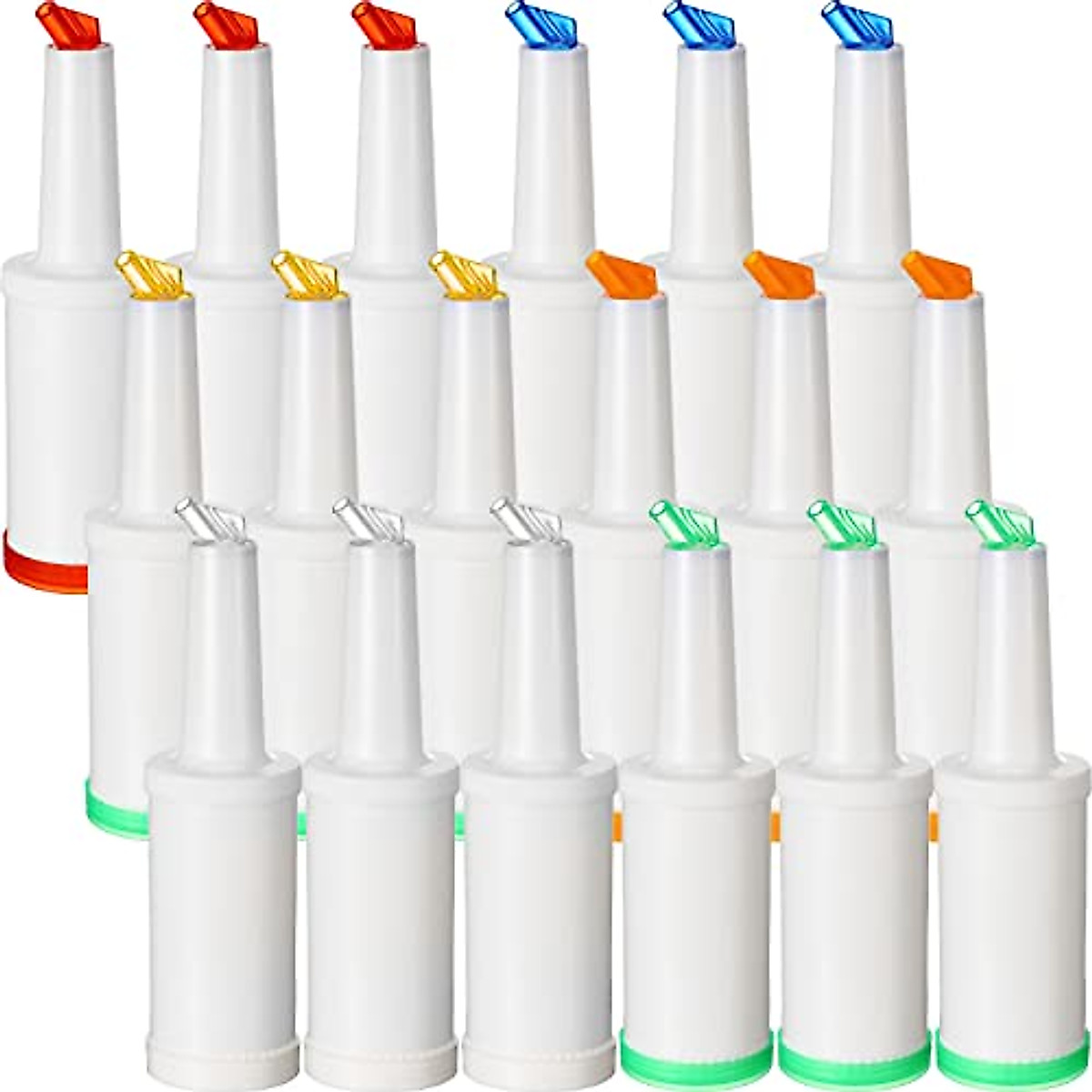 18 Pack Bar Pour Colorful Juice Pouring Bottle Containers 34 oz Plastic Juice Dispensers in 6 Colors for Bar Home Kitchen Party Supplies