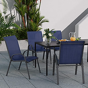 VONZOY Patio Dining Chairs Set of 6, Outdoor High Stacking Chairs，Breathable Seat Fabric and Alloy Steel Frame for Backyard, Porch, Garden, Sunroom (Blue)