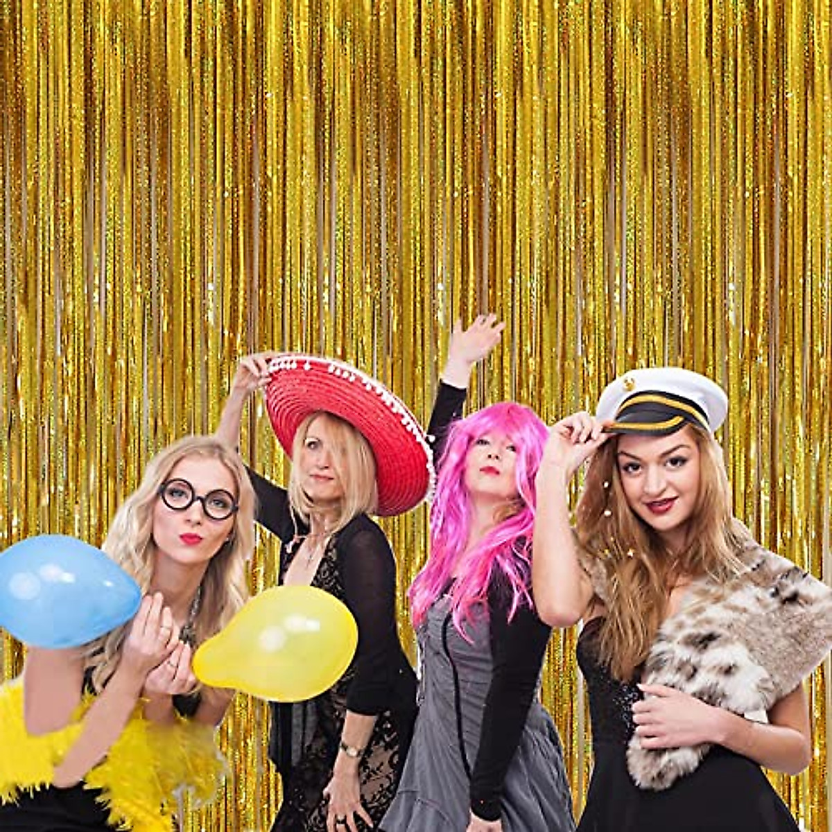 3 Pack Gold Backdrop Curtain 3.2 Ft X 8.2 Ft Gold Foil Fringe Tinsel Curtains Backdrop for Parties Gold Streamers Backdrop for Parties Birthday Bachelorette Party Decoration