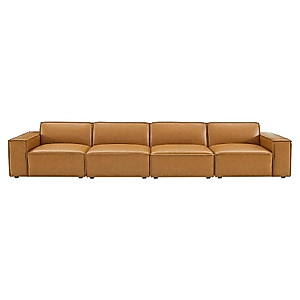 Modway Restore Vegan Leather Sectional 4-Seater Sofa in Tan