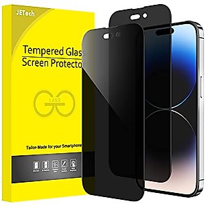 JETech Privacy Full Coverage Screen Protector for iPhone 14 Pro Max 6.7-Inch (NOT FOR iPhone 14 Pro 6.1-Inch), Anti-Spy Tempered Glass Film, Edge to Edge Protection Case-Friendly, 2-Pack