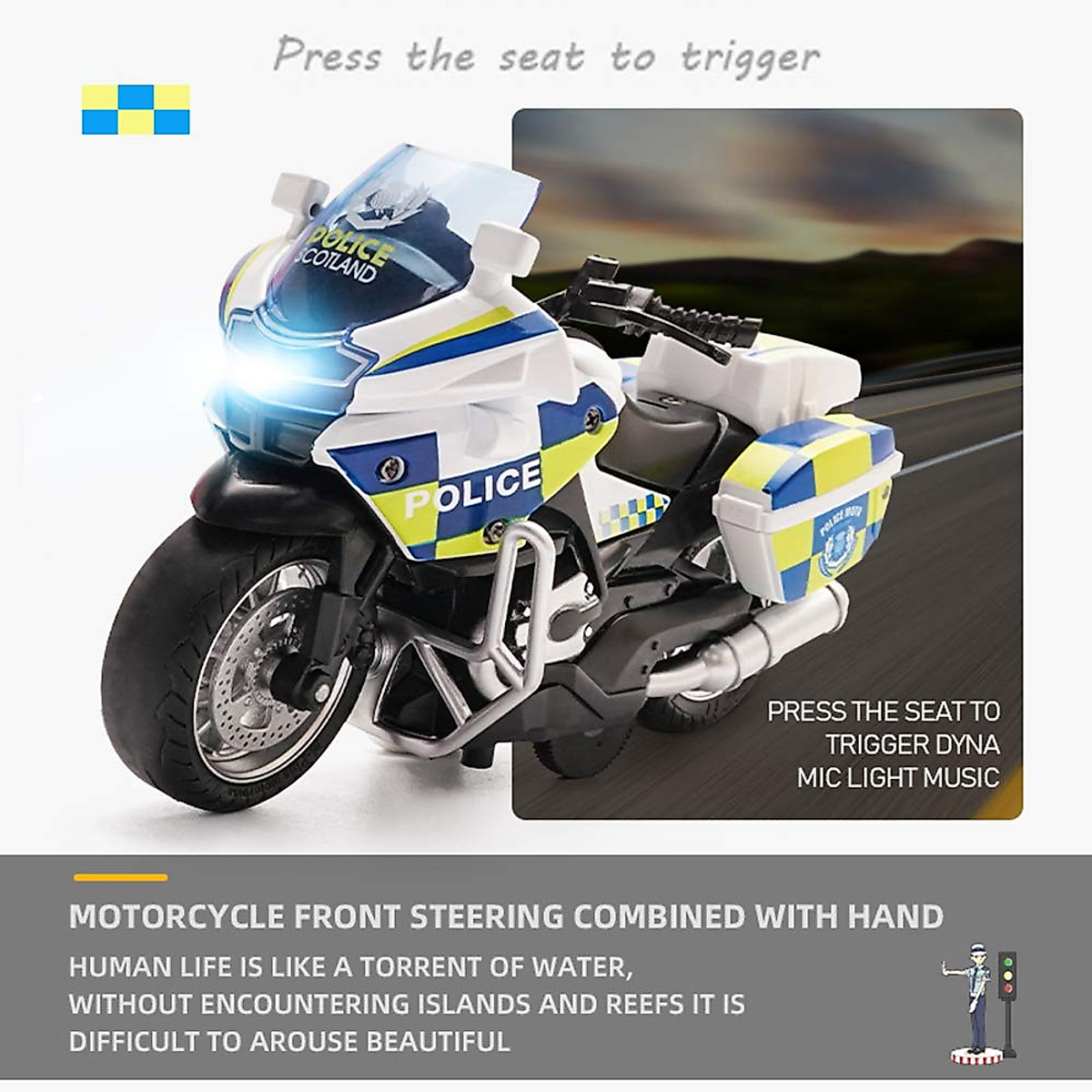 Gilumza Pull Back Motorcycle Toys, Tiny Gift with Music Lighting, Police Motorcycles Toy for Boys Kids Age 3 4 5 6 7 8 Year Old (White)