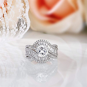 Jeulia 6 Carat Halo Cushion Cut Engagement Ring Vintage 925 Silver Twisted Wedding Rings Cubic Zirconia Eternity Band Rings Anniversary Promise with Jewelry Gift Box (Silver, 7.5)