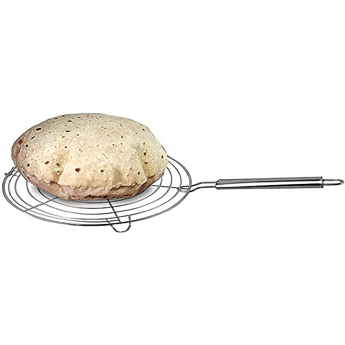 ORGANICA Stainless Steel Round Roti Grill, Papad Grill,Roti Jali, Chapathi Grill with Pipe Handle Dia-8 Inches