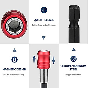 Drill Bit Extension, Mellbree 3-Pack Quick Release Magnetic Drill Bit Holder Tool Kit with 1/4” Hex Shank for All 1/4-Inch Drive Bits Three Lengths 2", 4" and 6"（Magnetic force does not transmit）