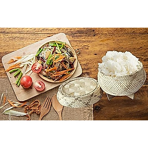 Heavens Tvcz Professional Basket Bamboo Wickerwork Thai Traditional Rice Sticky Steamer Eco-Friendly with Lid Sticky Rice Cooker Steamer Home Electric Cooker Safe Free Cloth 2 Pcs for Asian Food