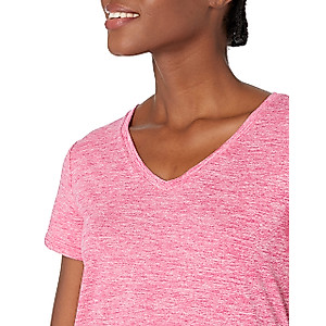Amazon Essentials Women's Tech Stretch Short-Sleeve V-Neck T-Shirt (Available in Plus Size), Pack of 2, Charcoal Heather Space Dye/Raspberry Red Space Dye, X-Large
