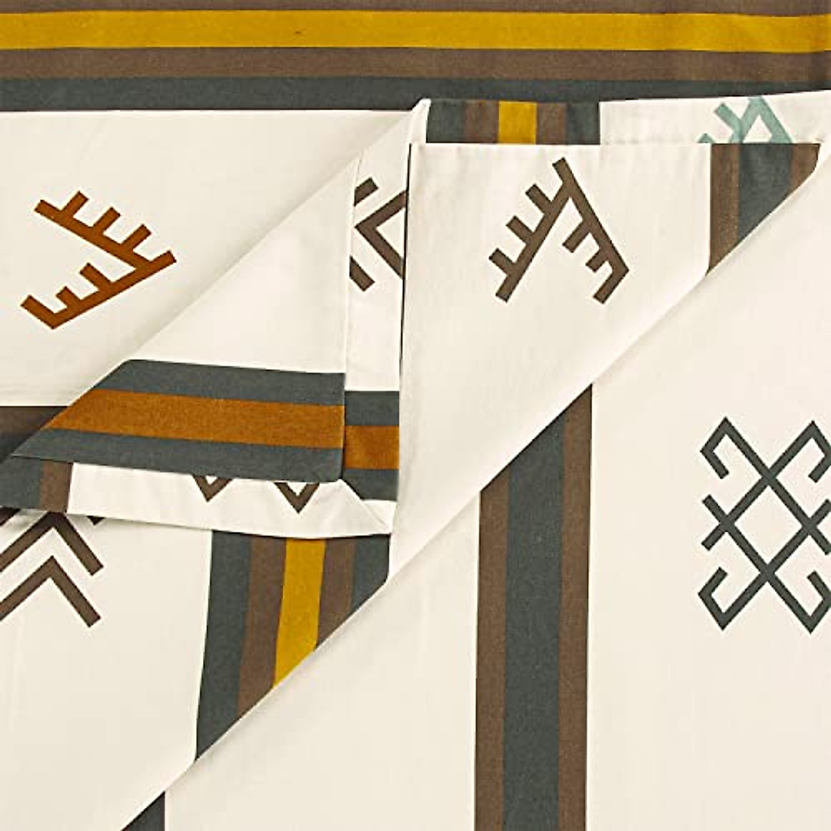 HiEnd Accents Toluca Canvas Western Bedding 3 Piece Super King Duvet Covet Set, Cattle Brand Symbols Print, Striped Cotton Rustic Cabin Lodge Bed Set, 1 Comforter Cover, 2 Pillowcases