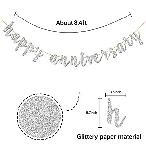 INNORU Glitter Silver Happy Anniversary Banner - Anniversary Sign - Birthday Banner - 1st Wedding Anniversary Party Bunting Decoration Photo Props