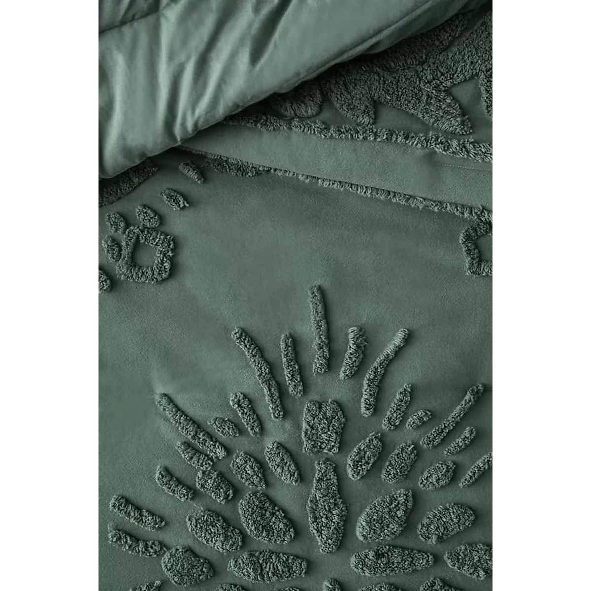 CraftAura 3 Piece Green Ivory Tufted Duvet Cover, Bohemian 1 Duvet Cover with 2 Pillow Cover 100% Organic Cotton Boho Quilt Cover Comforter Cover with Zip Closure Bed Set (80 x 90 inches)