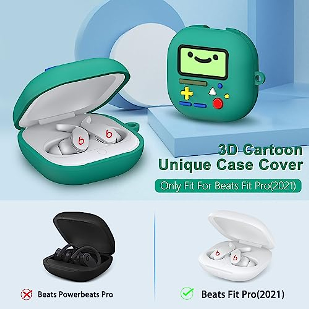 Cute Case for Beats Fit Pro 2021, Shock-Absorbing Protective Beats Fit Pro Case Cover Silicone Shell Compatible for Beats Fit Pro Charging Case with Carabiner (Green)