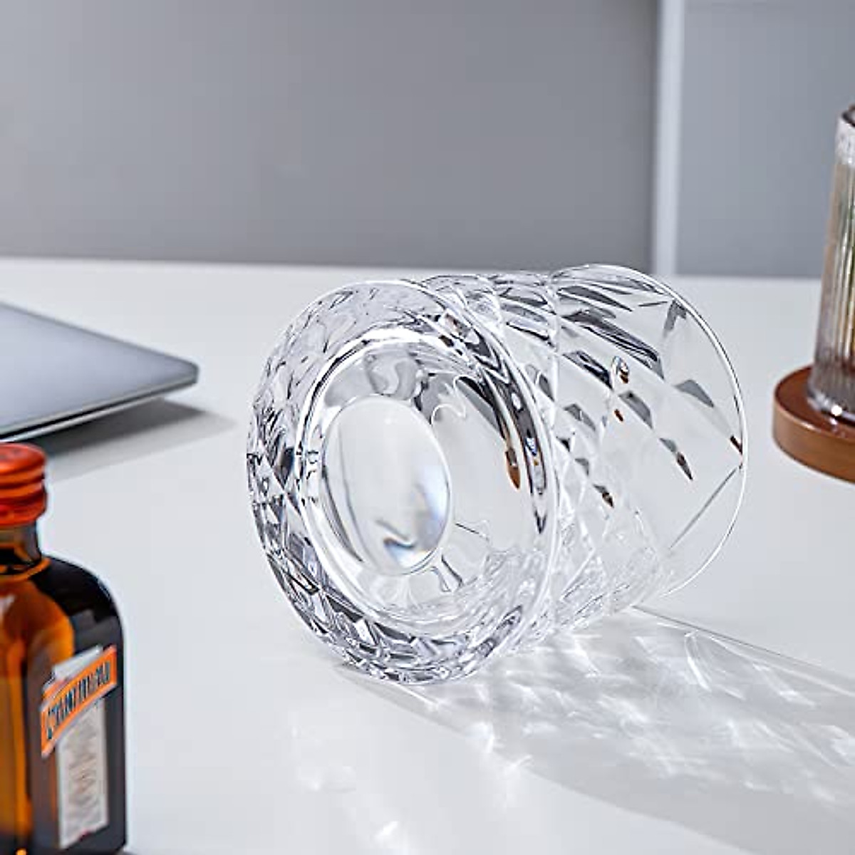 Kingrol 6 Pack Whiskey Glasses, 8.5 oz Spill-Resistant Old Fashioned Glasses, Rotatable Glassware Set for Drinking Bourbon, Scotch, Liquor, Cocktails, Beverages