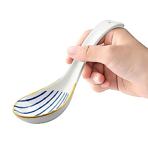 IQCWOOD Asian Soup Spoons, 6.2inch Ceramic Chinese Soup Spoons, Japanese Soup Spoon for Ramen Pho Wonton Dumpling Miso,4pcs