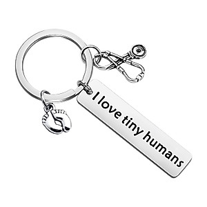 Gzrlyf Nicu Nurse Keychain Gifts I Love Tiny Humans Labor and Delivery Nurse Obgyn Gifts for Doctors Midwife (I Love Tiny Humans)