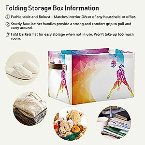 AUUXVA Abstract Sport Women Volleyball Storage Bins Basket, Collapsible Storage Cube Rectangle Storage Box with Handles for Shelf Closet Nursery Bedroom Home Office 1 Pack