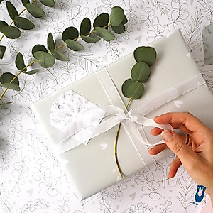 Wedding Gift Wrap - 6 Luxury Sheets of Weddings Wrapping Paper in Aisle Go With Green Design - Green & White Floral Hearts Design
