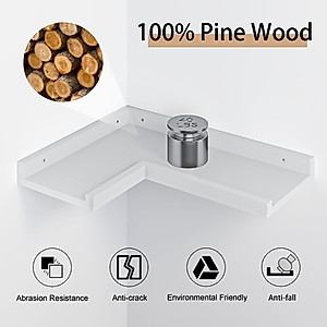 4 Tier Corner Wall Shelf, Floating Corner Shelves with Lip, White Modern Corner Shelves Wall Mounted, Solid Pine Wood Wall Shelf L shaped shelf for Living Room, Bedroom, Bathroom, Home Storage