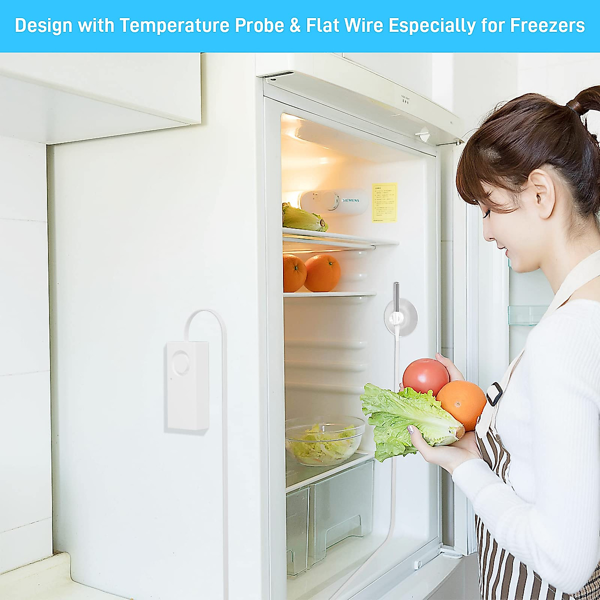 MOCREO Bluetooth Freezer Thermometer Alarm, 110dB Local Audible Alert, Max/Min Temperature Threshold, for Refrigerator, Fridge, Deep Freezer, Cold Chain