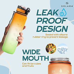 SOLARA Motivational Water Bottle with Straw, Water bottles with time to drink, 32oz water bottle BPA free, Large water bottle with straw, Large Water bottles with times to drink | Orange White Green