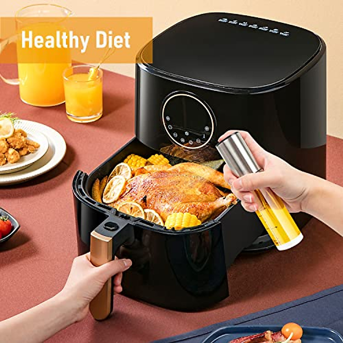 Uktunu Oil Sprayer for Cooking, 100ml Glass Olive Oil Sprayer Mister, Olive Oil Spray Bottle, Kitchen Gadgets Accessories for Air Fryer, Canola Oil Spritzer, Widely Used for Salad Making, Frying, BBQ