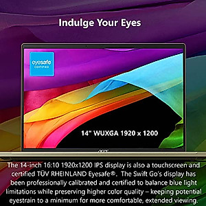 Acer Swift Go 14 Intel Evo Thin & Light Laptop 14" 1920x1200 100% sRGB Touch Display Intel Core i7-1355U Intel Iris Xe 16GB LPDDR5 512GB Gen 4 SSD Killer WiFi 6E AX1675 SFG14-71T-72QV