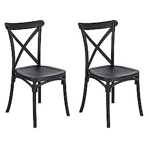 CangLong Leisure Chairs Modern Design Dining Chairs Armless Chair, Cross Back Chair Breathable backrest Living Room Lounge Chair Student Dormitory Learning Chair PP Material, Set of 2, Black