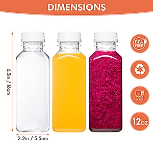 Norcalway 6pcs 12oz Plastic Bottles with Caps, Juice Containers With Lids For Fridge, Reusable Juicing Bottles, Smoothie Bottle, Drink Containers With Lids, Clear Bottles