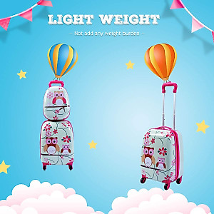 HONEY JOY Kids Luggage, 12” Travel Backpack & 16” Hard Shell Toddler Suitcase, Children Rolling Luggage with Wheels, Retractable Handle & 4 Casters, 2Pcs Carry On Luggage Set for Boys Girls (Owl)
