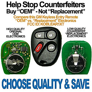 NorthCoast Keyless OEM Electronic 4-Button Key Fob Remote Compatible with Buick Cadillac Chevrolet Oldsmobile Pontiac (FCC ID: KOBLEAR1XT, P/N: 25695954, 25695955)