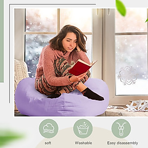 Sliner 2 Pcs Stuffed Storage Bean Bag Chair Cover for Kids Adults (no Filler) Stuffable Zipper Beanbag Cover for Organizing Plush Toys or Memory Foam (Large,Light Purple)