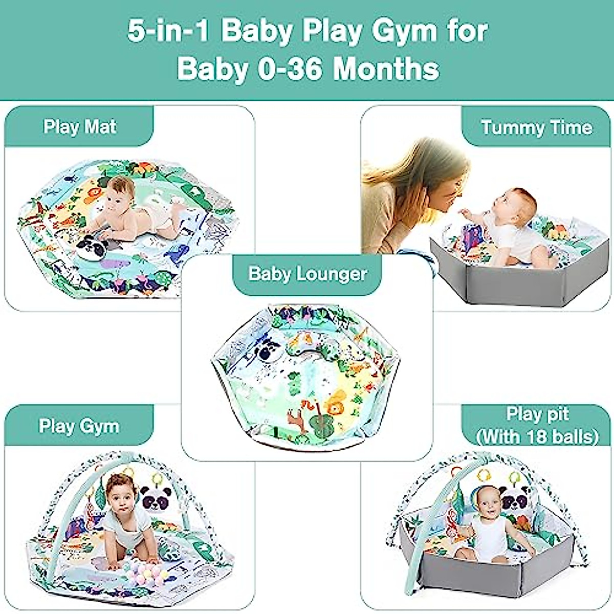 TFDER Baby Gym and Infant Play mat,Play Mat & Play Gym, Combination Baby Activity Gym for Sensory Exploration and Motor Skill Development from Baby to Toddler.(Green)