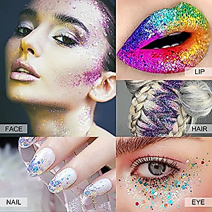 Body Glitter Gel Pack of 2 Bottle, Long Lasting Holographic Face Glitter Gel for Hair, Body, Nail, Waterproof 9 Color Liquid Glitter Body Makeup fo Women (#6 Purple & #9 White)