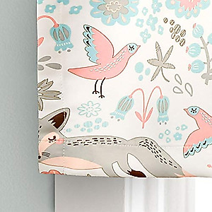 Lush Decor Pixie Fox Room Darkening Window Valance, 18" x 52" + 2" Header, Gray Curtain Valence, Pink & Gray