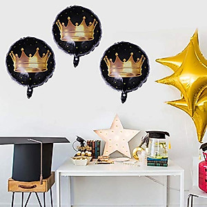 JANOU Crown Balloons 18 Inch Foil Helium Round Black Balloons Birthday Wedding Baby Shower Party Decoration Pack 10pcs