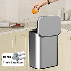 KSSKSS 2.1 Gallon Kitchen Compost Bin with Lid and Inner Bucket, 8L Stainless Steel Hanging Trash Can with Removable Inner Bucket for Cupboard/RV, Mountable Indoor Compost Bucket (Silver)