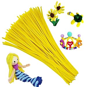 100pcs Pipe Cleaners Chenille Stems for DIY Art Supplies Craft Projects 6mmx30cm Christmas Pipe Cleaners Decoration, Yellow