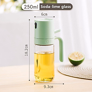 KAYKWONG'S Olive Oil Dispenser Sprayer Bottle, Glass 250ml,Cooking Oil Spray Kitchen Gadgets For Cooking,BBQ,Salad,Steak,Baking,Roasting (Green)