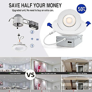 Adetu 4 Inch Gimbal Led Recessed Lights, 360°+90° Adjustable Directional Recessed Lighting, 2700K/3000K/3500K/4000K/5000K Dimmable Retrofit Eyeball Can Lights with Jbox, ETL(White, 6 Pack)