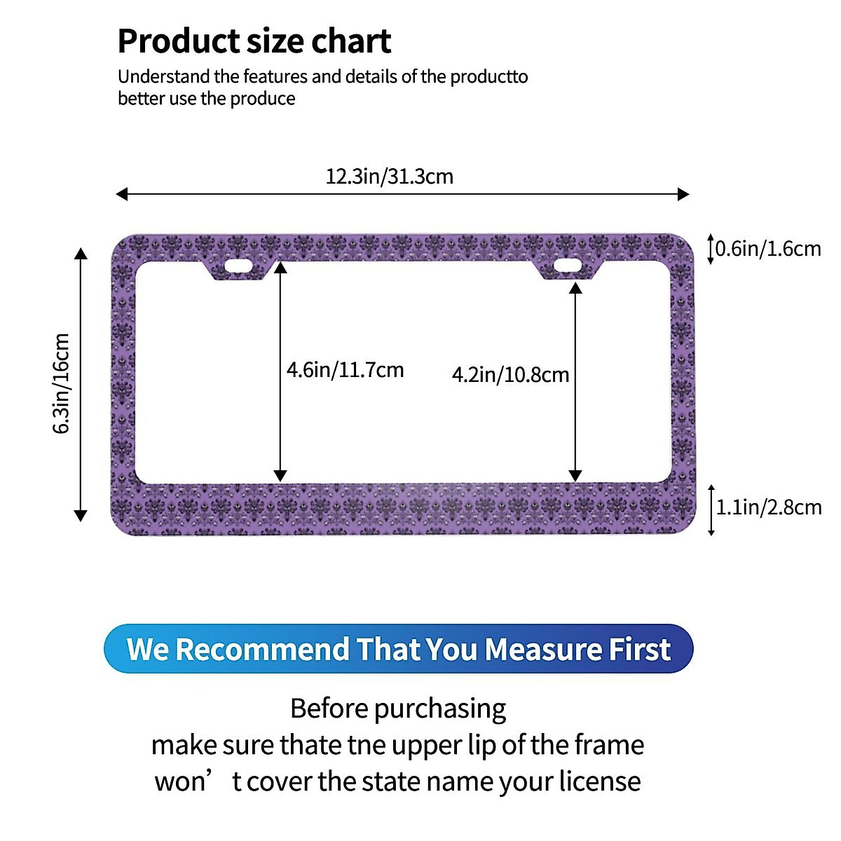 Haunted The Mansion License Plate Frames Cars Decor Universal Car Accessories Fits Standard US Vehicles for Women Men with 2 Holes with Black Screw Caps Pack 2