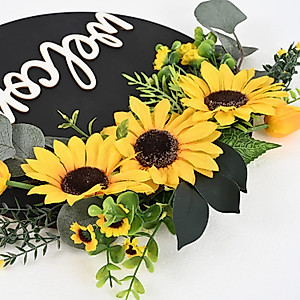 Sunflower Wreaths Welcome Sign Sunflower Door Seasonal Welcome Wreath Yellow Sunflower Living Room Decor for Front Door Porch Home Window Wall Farmhouse Garden Indoor Outdoor Classroom Decor