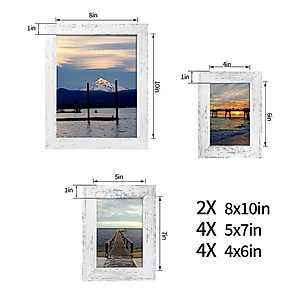 iRahmen Picture Frames 10 Pack, Gallery Wall Collage frame with Two 8x10, Four 5x7, Four 4x6, Photo Frame set for Hanging or Tabletop Display, Real Glass, Distressed White