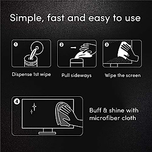 Electronic Wipes Streak-Free for Screen Cleaner & Smart Watch [2 Pack x 40] TV Screen, Smart TV, Computer Screen, Laptop, Phone, Tablet, and Electronics Devices - Microfiber Cloth Included [80 Wipes]