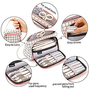 Pencil Case Big Capacity Multi-Slot Pen Bag Pouch Holder Pen Bag Gift for Office School Supplier Teen Girl Boy Men Women Adult (Plaid White)