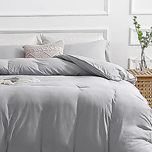Sasttie Duvet Cover Set Queen Size, Light Grey Ultra Soft Prewashed, 3 Pieces, 1 Duvet Cover with Zipper Closure and Corner Ties (90''x90''), 2 Pillowcases (20''x 30'')
