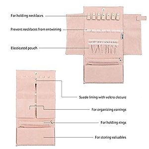 Becko Jewelry Organizer Roll Travel Jewel Bag case for Multiple Necklaces, Rings, Bracelets, Supple Leather & Suede, Large Capacity Without Crease, Lightweight, Portable & Practical (Gray)