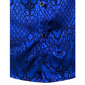ZEROYAA Men's Hipster Slim Fit Long Sleeve Gothic Jacquard Button Up Dress Shirts for Party Prom ZLCL32-Royal Blue Large