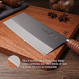 SHI BA ZI ZUO Kitchen Knife Professional Chef Knife Stainless Steel Vegetable Knife Safe Non-stick Finish Blade with Anti-slip Wooden Handle (9 inch)
