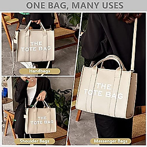 Work Tote Bags for Women - Trendy Personalized Oversized PU Leather Tote Bag Large Capacity Top-Handle Shoulder Crossbody Bags (A Beige)